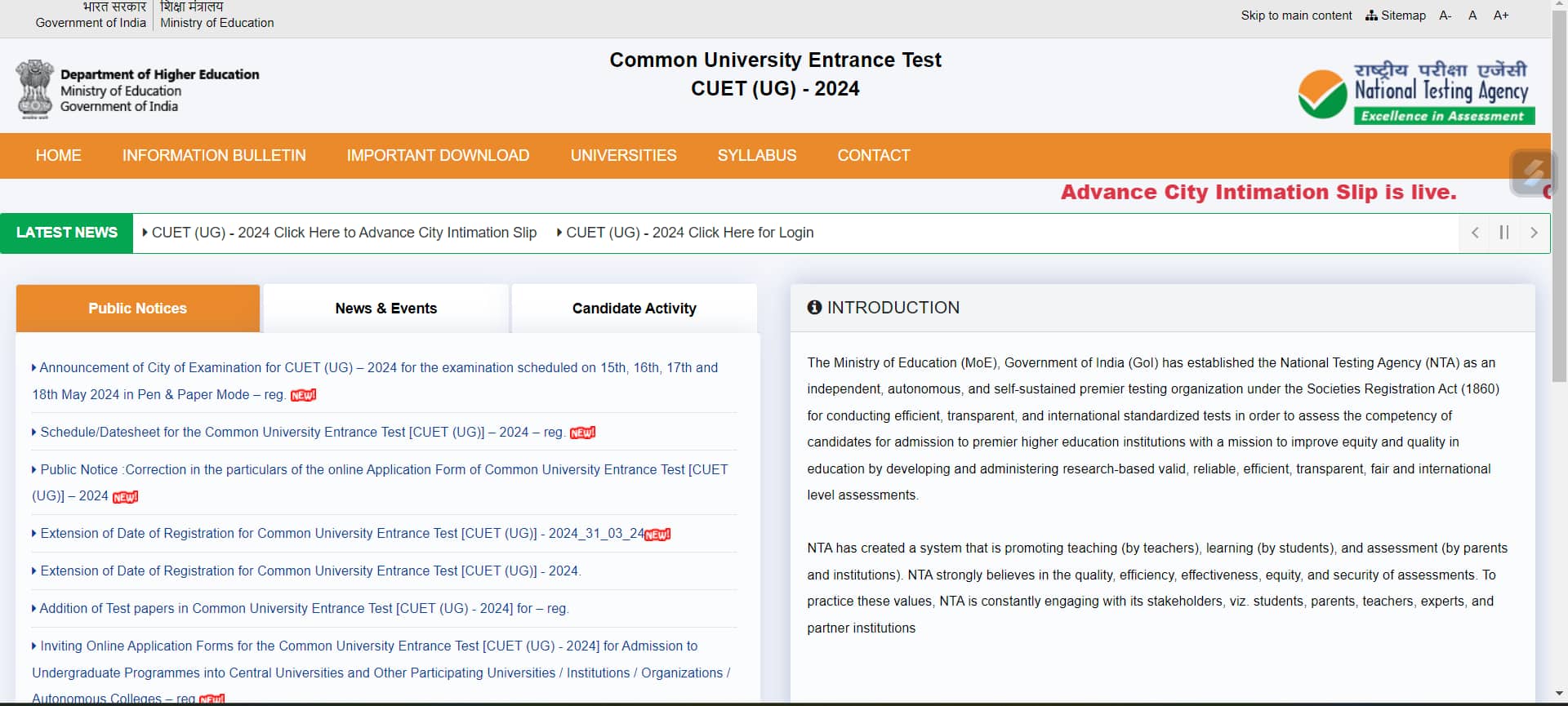 CUET City Intimation Slip 2024 (Out): Direct Download Link, CBT Mode Admit Card